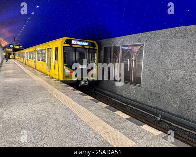 U-Bahn Zug der Berliner Verkehrsbetriebe BVG. Station Museumsinsel, U-5 Ziel Hauptbahnhof. DEU ...
