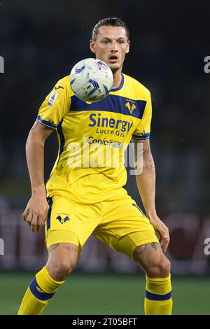 Milan Duric von Hellas Verona FC schaut während des Serie-A-Spiels ...