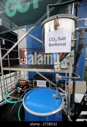 Essen, Deutschland. Oktober 2023. Das Foto zeigt den „CO2-Staubsauger“, eine Maschine, die das ...