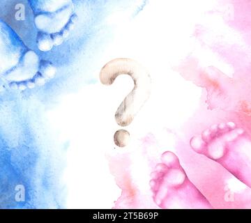 Fragezeichen blaue Aquarellskizze von Hand gezeichnet Stockfotografie ...