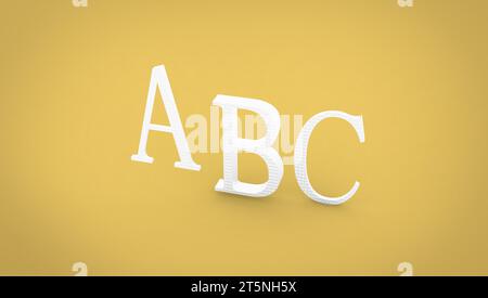ABC-Rendering von Buchstaben auf gelbem Hintergrund, Nahaufnahme des ...