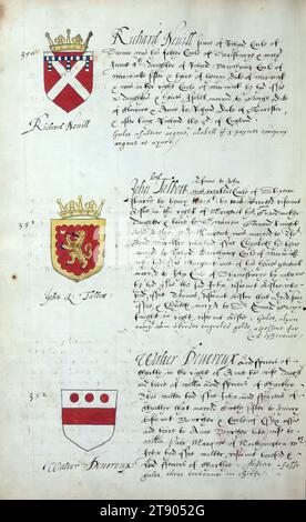 Buch der englischen Heraldik, Wappen von Richard Rivers, Randolphe Glanvile und Roger Clare ...