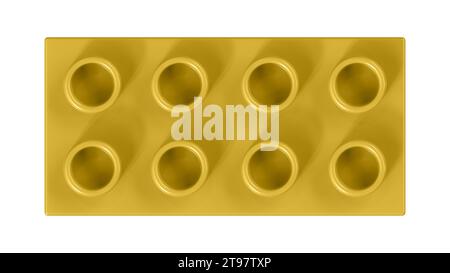 Metallic Gold Lego Block isoliert auf weißem Hintergrund. Nahaufnahme ...