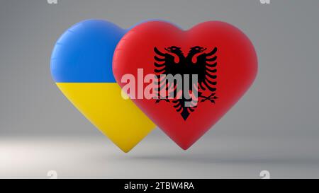 Flagge der Ukraine und Albaniens - Abbildung 3D. Two Flag Together ...