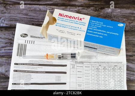 Kairo, Ägypten, 4. Dezember 2023: Nimenrix ist ein Impfstoff zum Schutz ...