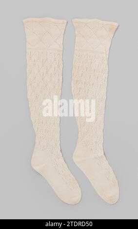 Strumpf aus weißer gestrickter Baumwolle, Ajour Fantasy-Muster auf ...