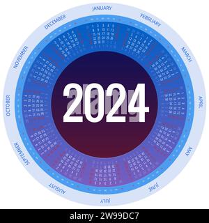Farbenfroher runder Kalender 2024. Hochformat. Satz von 12 Monaten ...
