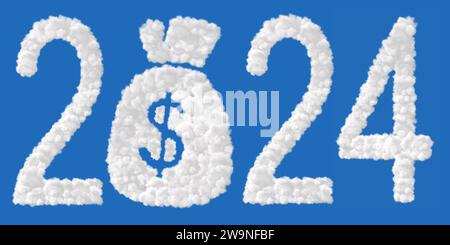 Neues Jahr 2024. Wolken in Form des Buchstabens 2024 isoliert auf Blau ...