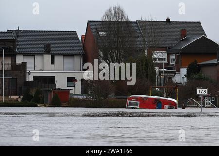Haren, Deutschland. Januar 2024. Blick auf das Hochwassergebiet ...