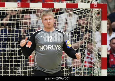 Emil Nielsen aus Dänemark. Das Handballspiel der Männer im ...