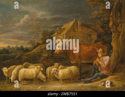 „A Shepherd spielt die Flöte zu seiner Herde“ von David Teniers dem ...