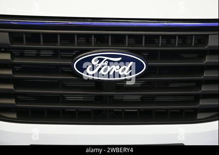 Logo, Schriftzug des Autoherstellers FORD an einem Fahrzeug, dem ...