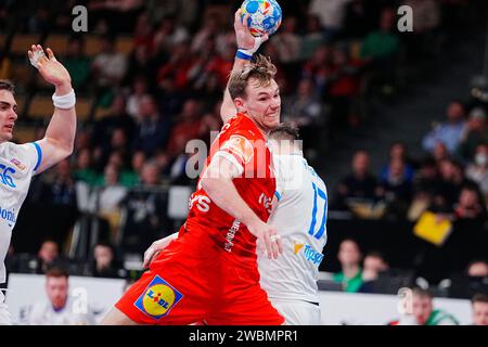 Denmarks Mathias Gidsel während des EHF Euro 2024-Spiels zwischen ...