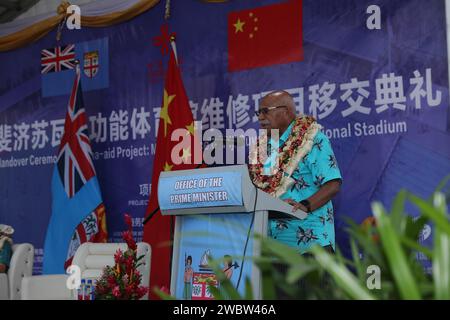 (240112) -- SUVA, 12. Januar 2024 (Xinhua) -- ein Luftdrohnenfoto vom ...