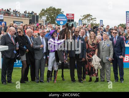 Ryan Moore gewinnt am 16. September 2023 den St Leger at Doncaster ...