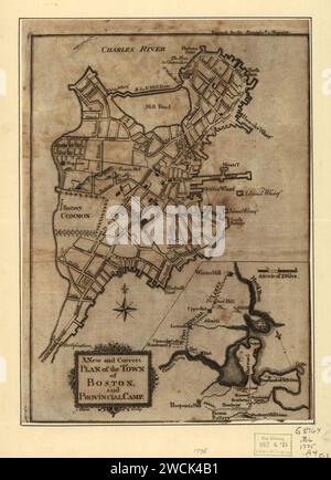 Ein neuer und korrekter Plan der Stadt Boston und Provinzlager, Festung ...