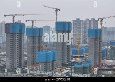 NANJING, CHINA - 17. JANUAR 2024 - Luftbild zeigt ein Wohngebiet im Bau ...