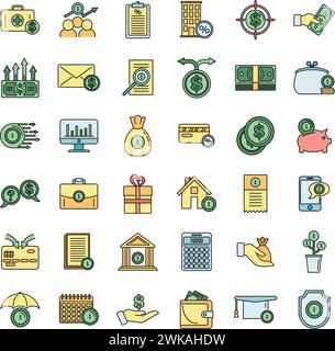 Symbole für Subventionen eingestellt. Umriss Satz von Subvention Vektor ...