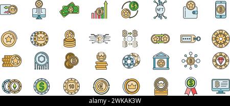 Token Coins Symbole gesetzt. Kontur Satz von Token Münzen Vektorsymbole ...