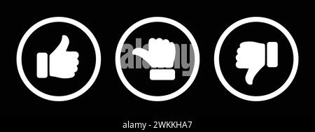 Wie, Abneigung und neutrale Daumensymbole in Schwarz-weiß-Kreis ...