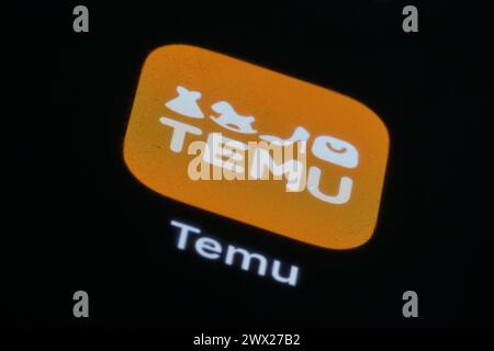 Das Logo der App Temu Online-Marktplatz der chinesischen Firma PDD ...