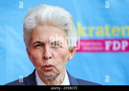 Moers, Deutschland. Mai 2024. FDP-Flagge bei einem Wahlkampfauftritt ...