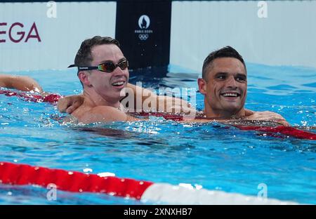 Der Brite Ben Proud, (links) der Australier Cameron McEvoy und der ...