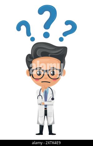 Doktor-Zeichentrick, der Zweifel, Unsicherheit mit riesigem ...