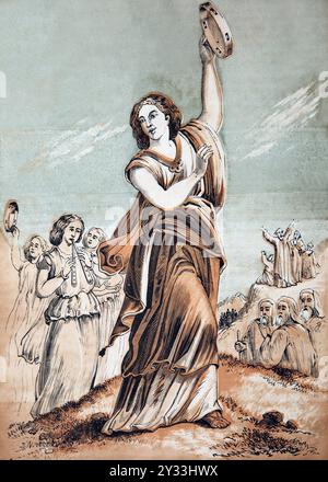 Miriam die Prophetin (Aarons Schwester) mit ihrem Tambourin (Exodus ...