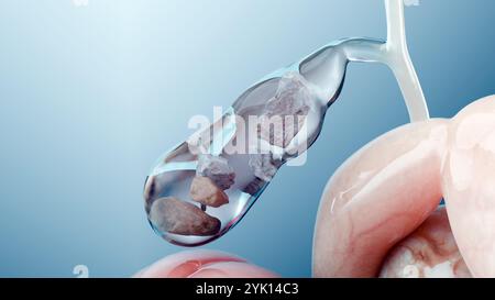 Gallensteine im Gallenblasenund Gallengang, menschliche Silhouette und ...