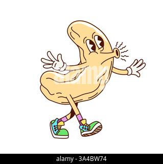 Cartoon-groovige Cashew-Nuss-Samenkartoffel trifft eine lebhafte Pose ...
