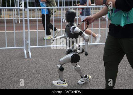 Humanoide Roboter und Menschen nahmen am 19. April 2025 am weltweit ...