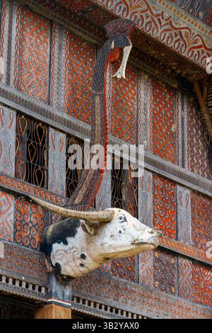 Hölzerner Büffelkopf Und Katik-Hahn Symbol Toraja House. Die Tafel ...