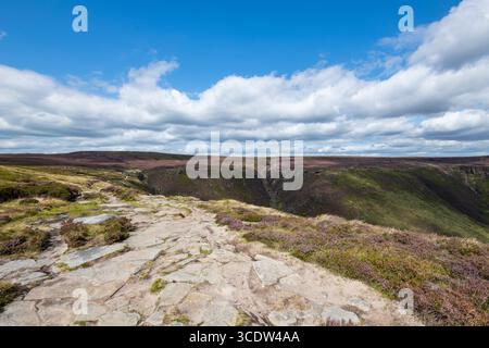 Blick von Grindlow Knoll über Grindsbrook am Rande von Kinder Scout ...