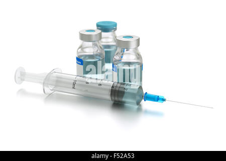 Blut-Ampullen und Spritze mit Nadel auf Laborergebnisse Stockfoto, Bild ...