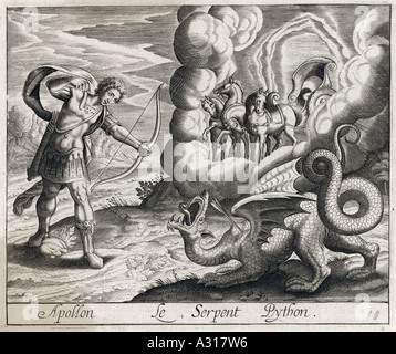 Apollo tötet den Drachen Python, die Wächter der Heiligen Stätte von ...