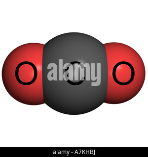 Kohlendioxid (CO2) Molekül, chemische Struktur. Atome werden als Kugeln ...