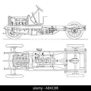 DIAGRAMM DER VIER ZYLINDER BENZIN MOTOR AUTO-CHASSIS MIT KETTENANTRIEB ...