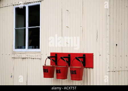 Feuer Eimer an Llanfair Caereinion Station auf der Welshpool Llanfair ...