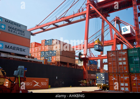 Kran bewegen Shipping Container Maersk Danville Schiff moderne ...