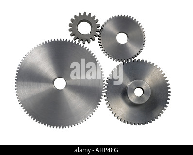 Set aus Metall Zahnräder und Ritzel Zahnrad auf einem weißen ...