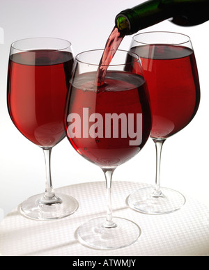 Bei der Weihnachtsfeier schütten Sie Rotwein in Gläser, halten die ...