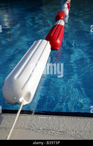 Rote Markierung der Schwimmbahn im Schwimmbad.Farbe-schnelle ...