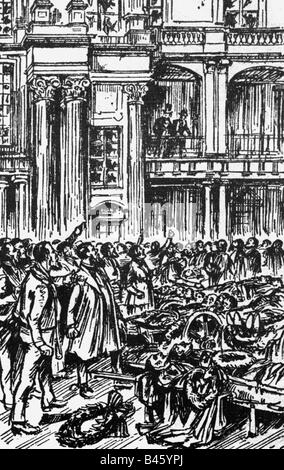 Revolution in Berlin im März 1848 - Gravur, nach dem Aufstand von Paris ...