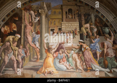 Wandgemälde, Fresco Fire of Borgo, das Borgo Fire, von Raffael, Fresco, Fresco, Raum Konstantin ...