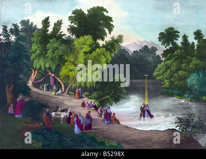 Taufe Jesu von Johannes dem Täufer am Jordan, Stahlstich 1853, digital ...