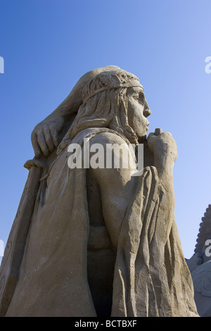Sandskulpturen von Pan, der griechische Gott der Hirten am Strand von Great Yarmouth Central ...