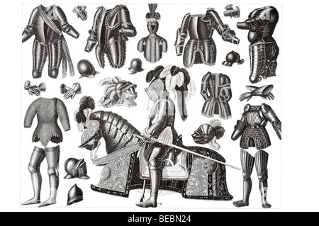 Mittelalter, Ritter, Turnier, Holzstich, 19. Jahrhundert, Kampf, Kämpfe, Duell, Duelle, Justing ...