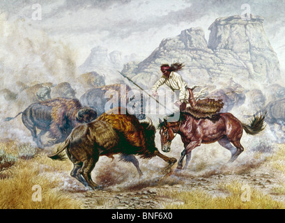 Jagd-Indianer und Bison-Büffel, Ueberseemuseum Bremen, Deutschland ...