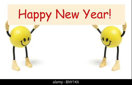 Frohes neues Jahr und Smiley-Spielzeug Stockfotografie - Alamy